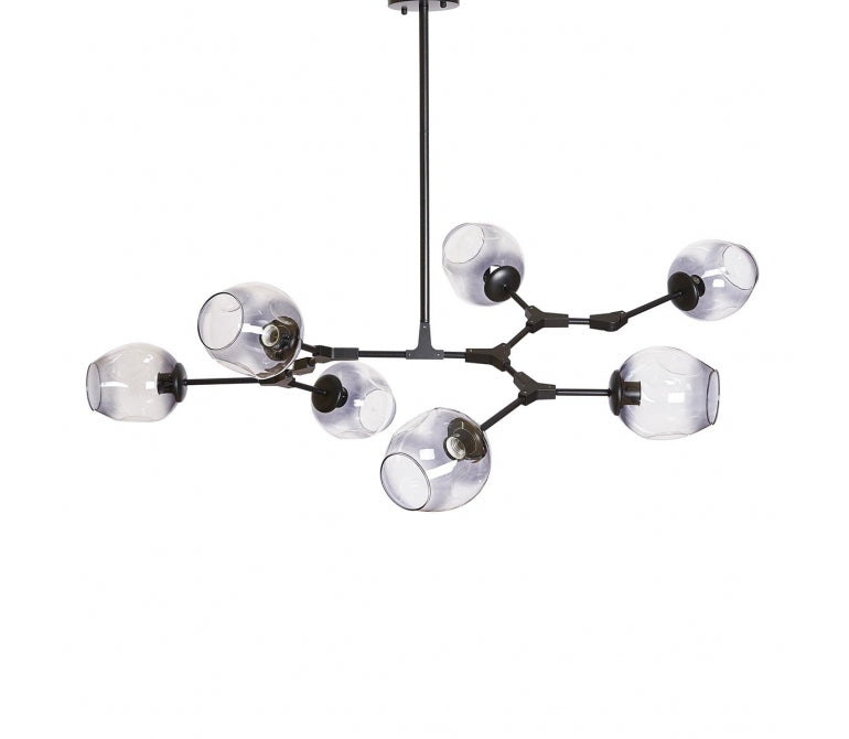 Kroonluchter Adel 7 zwart gerookt glas hanglamp